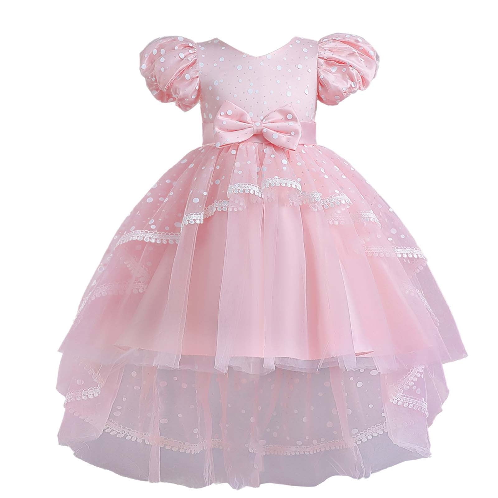 WREESH Girls Formal Dress Children Prom Dress Short Sleeve Princess ...