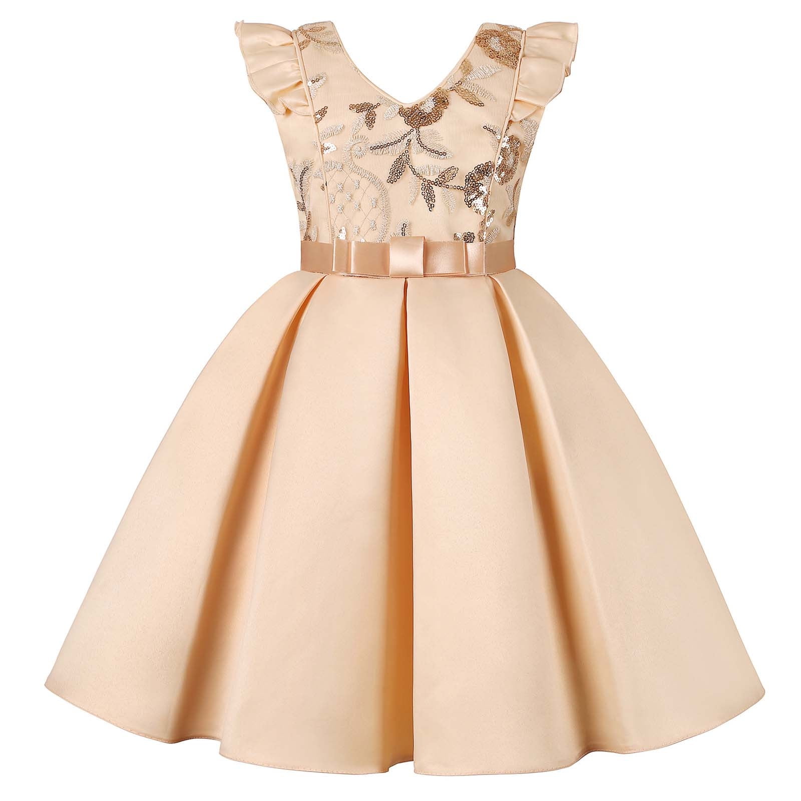 WREESH Kid Girls Dress Children'S Sequin Dress Skirt Flying Sleeve ...
