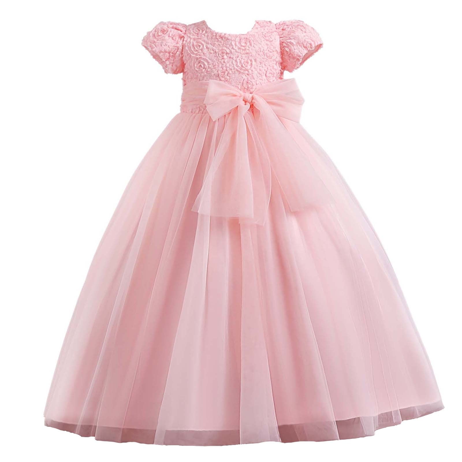 WREESH Kids Girls Formal Dress Prom Dress Short Sleeve Princess Dress ...