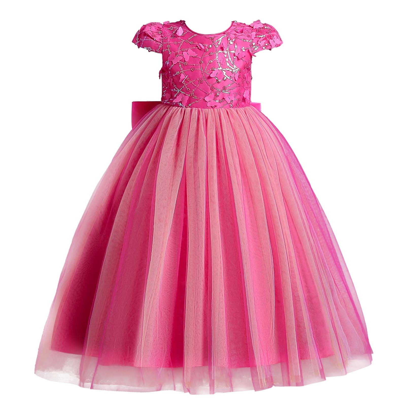 WREESH Kids Girls Formal Dress Prom Dress Solid Color Dress Sleeveless ...