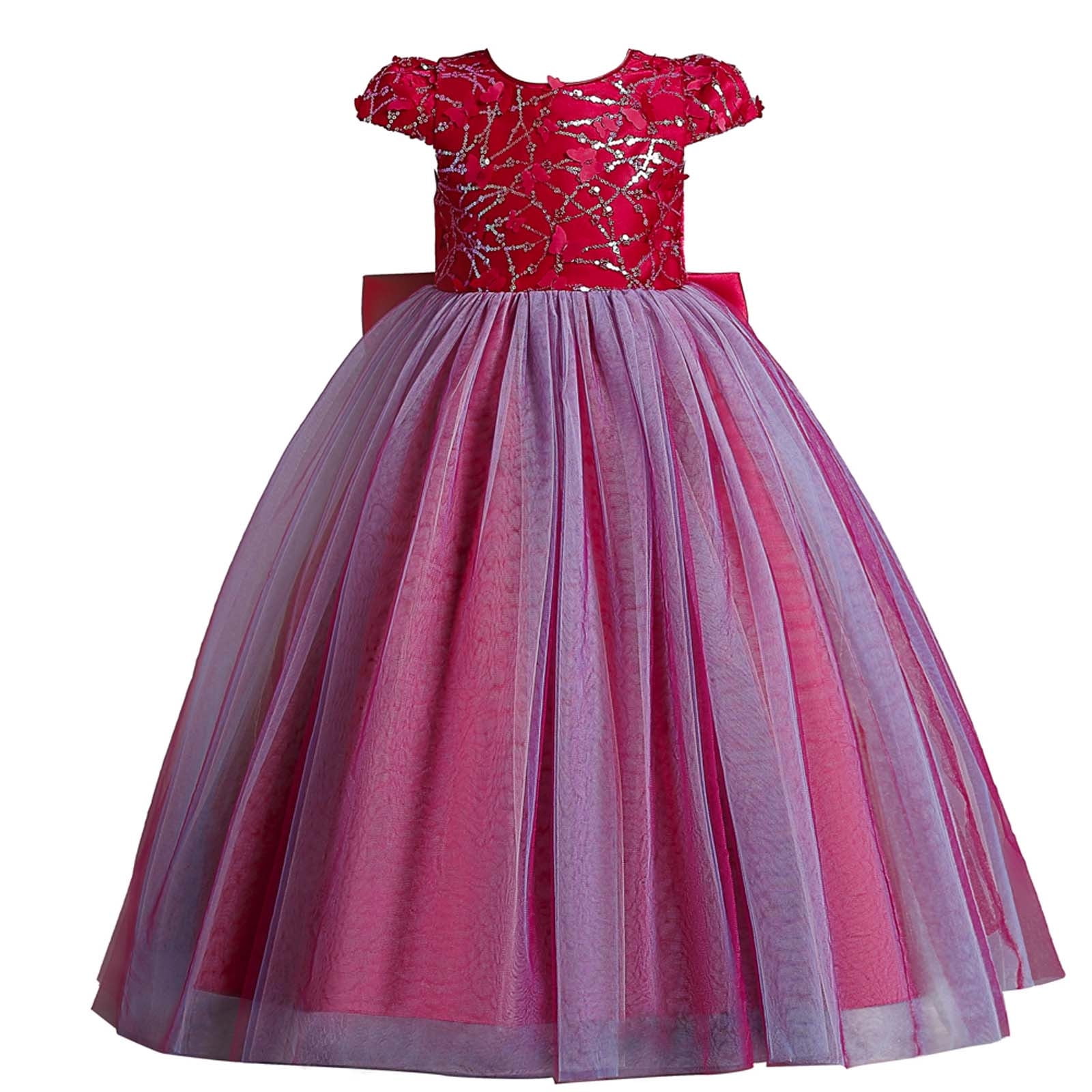 WREESH Kids Girls Formal Dress Prom Dress Solid Color Dress Sleeveless ...