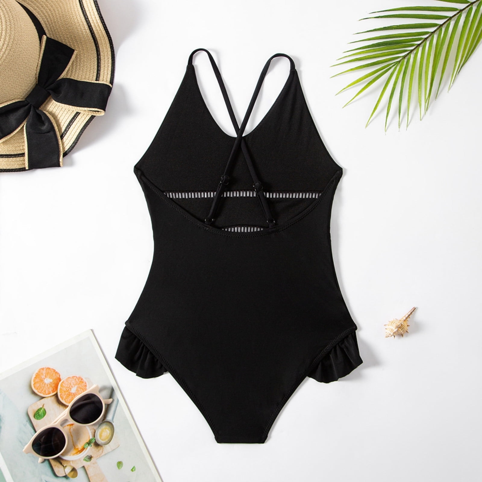 WREESH Kids Girls One Piece Swimsuit Solid Color Swim Suits Children's ...