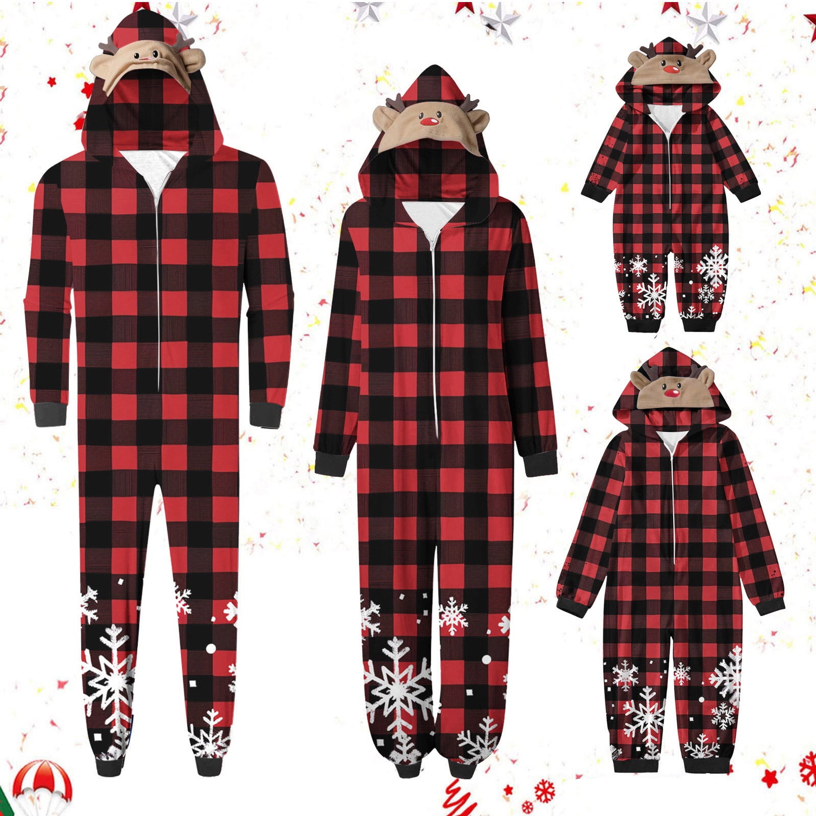 WREESH 2025 Womens Plaid Hooded Onesie Christmas Family Matching ...