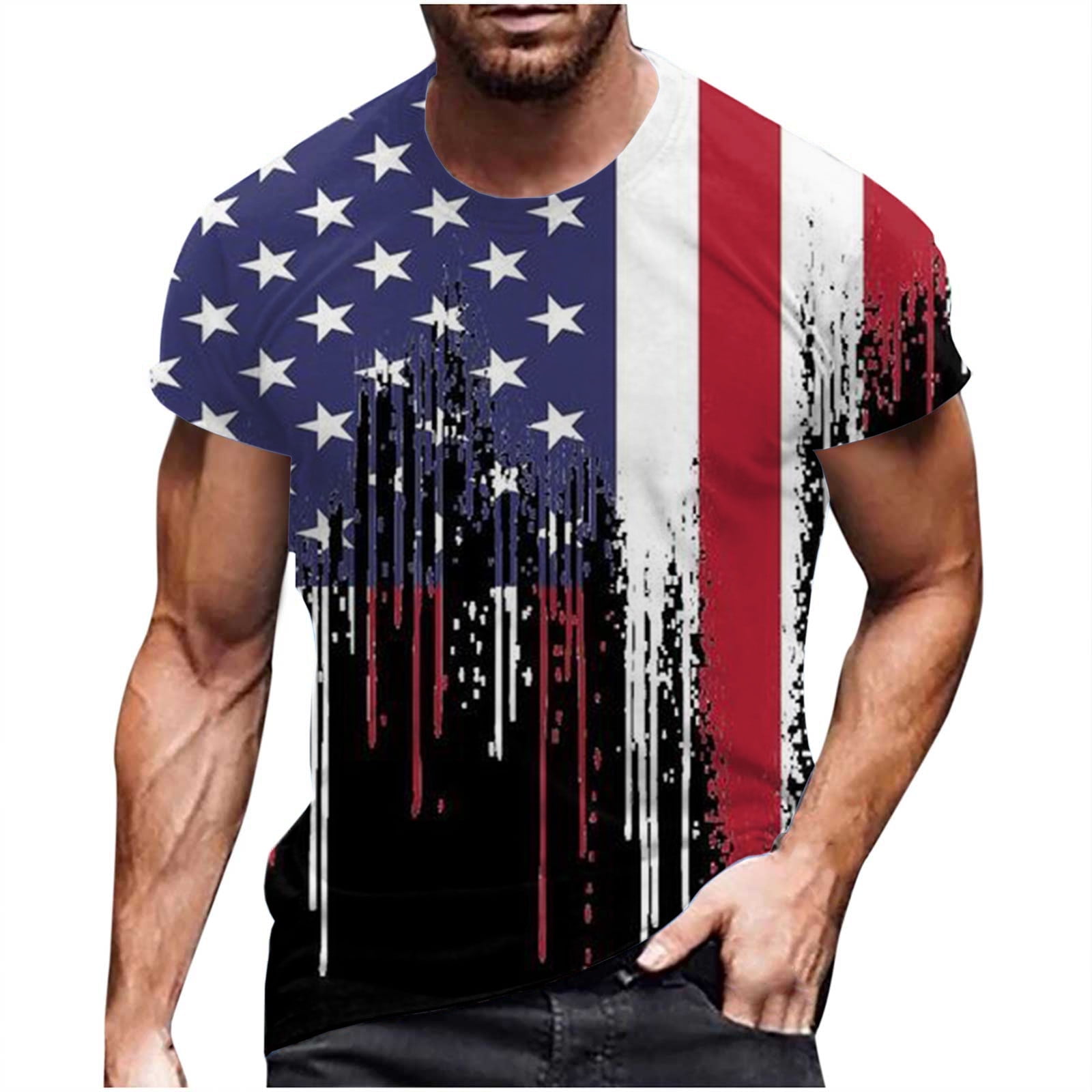 WREESH Men's American Flag Performance T-Shirt: Short Sleeve Fitness ...