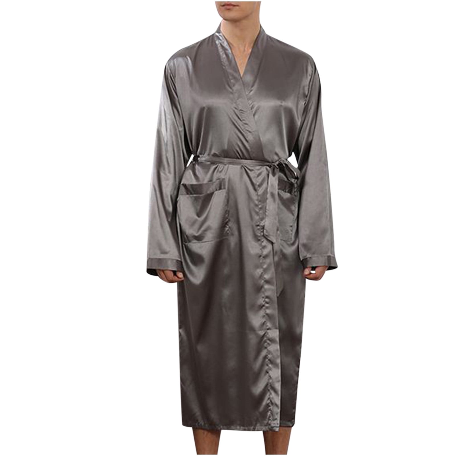 WREESH Men's Bathrobes Silk Pajamas Loungewear Long Nightgowns Solid ...