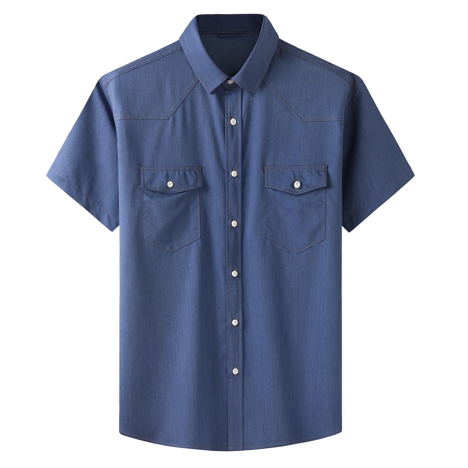 WREESH Men's Business Casual Short Sleeve Dress Shirt Button-Down with ...
