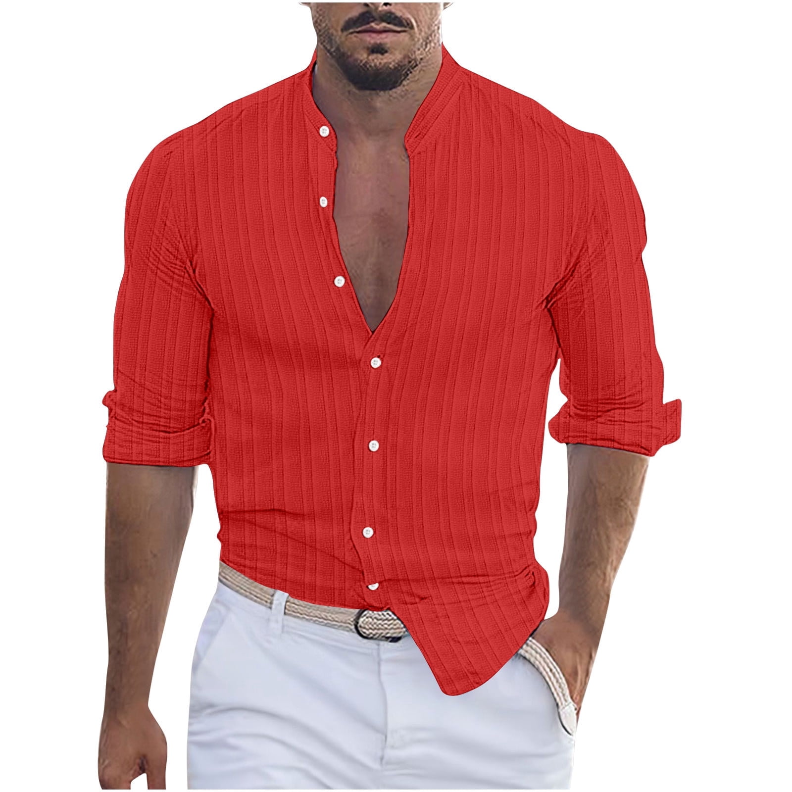 WREESH Men's Casual Button Down Shirt Cotton Linen Solid Turn-Down ...