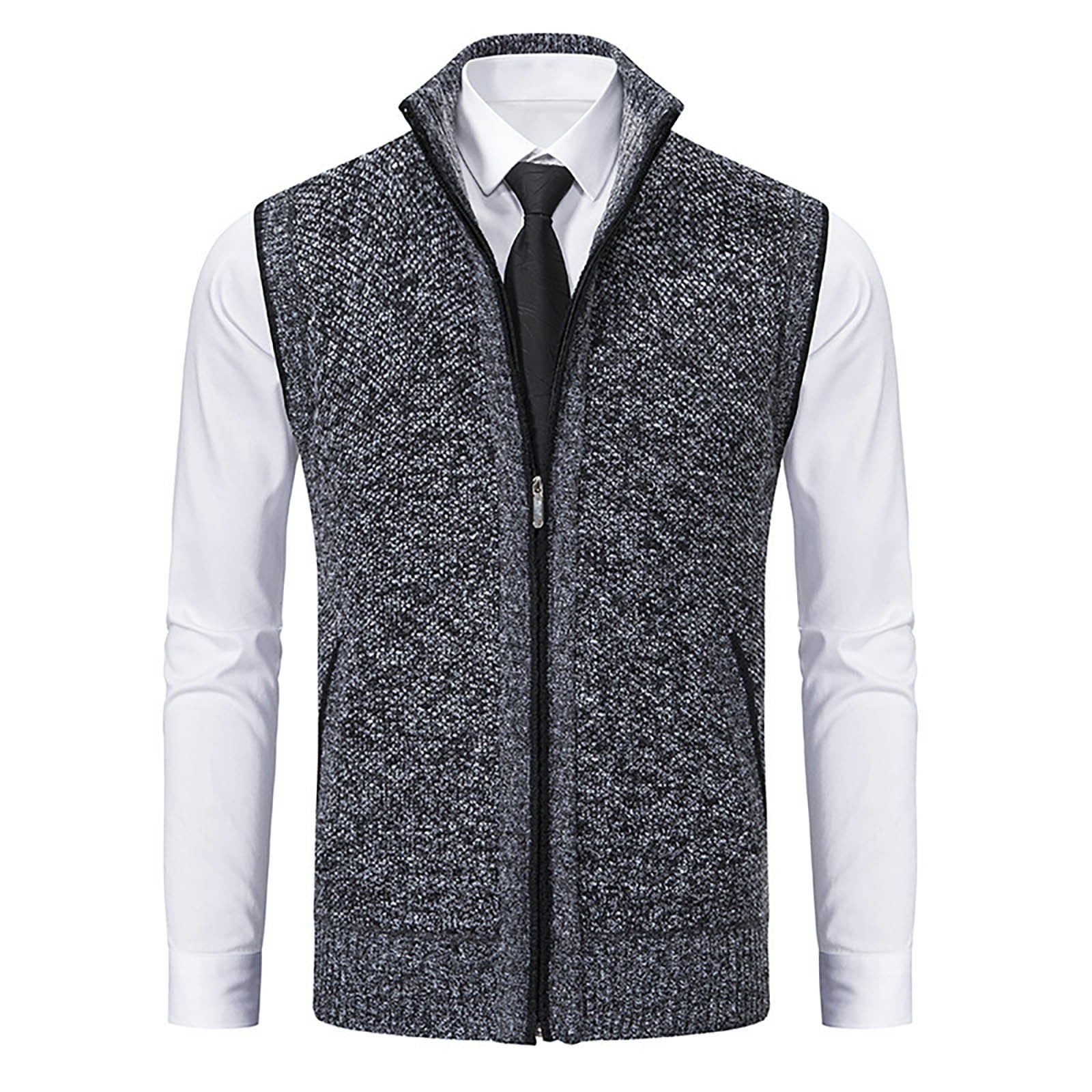 WREESH Men's Chunky Knit Stand Collar Cardigan Winter Vest, Thick Color ...