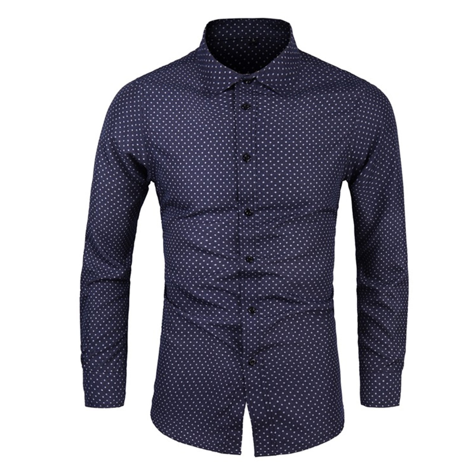 WREESH Men's Dress Shirts with Button Down Collar Long Sleeve Polka Dot ...