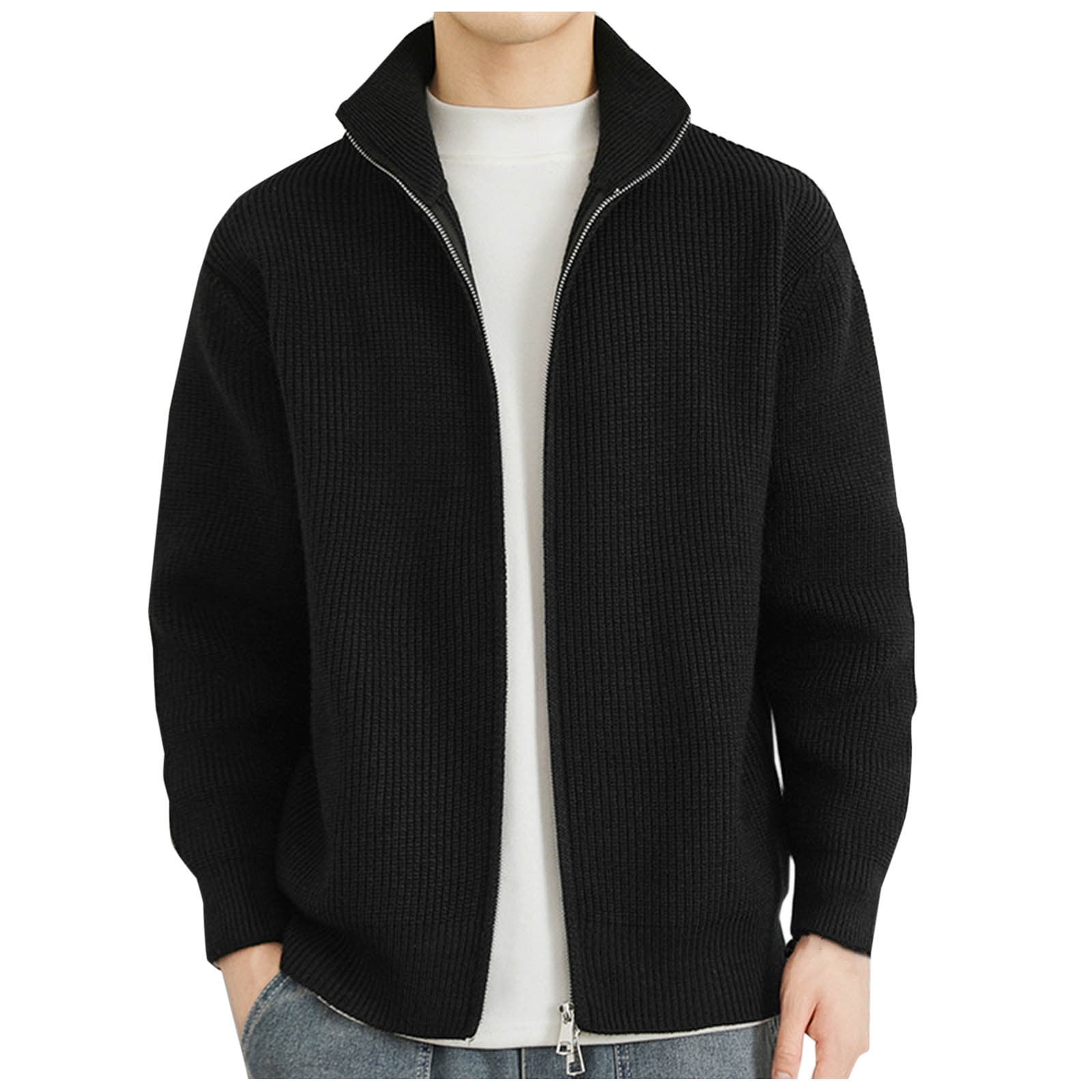 WREESH Men's Fashion Zip-Up Sweater Jacket Solid Color Cardigan Sweater ...