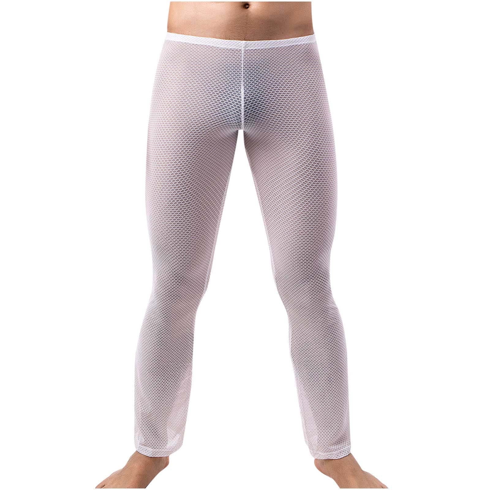 WREESH Men's Fishnet Pants Bottoms Low Mesh Leggings Muscle Fit Long ...