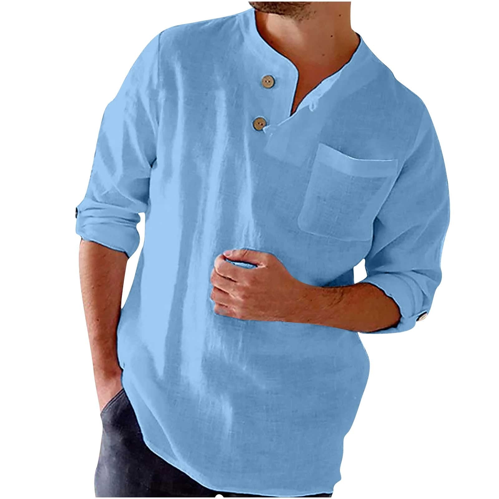 WREESH Men's Henley Shirt Solid Casual Fashion Button Pullover Tops ...