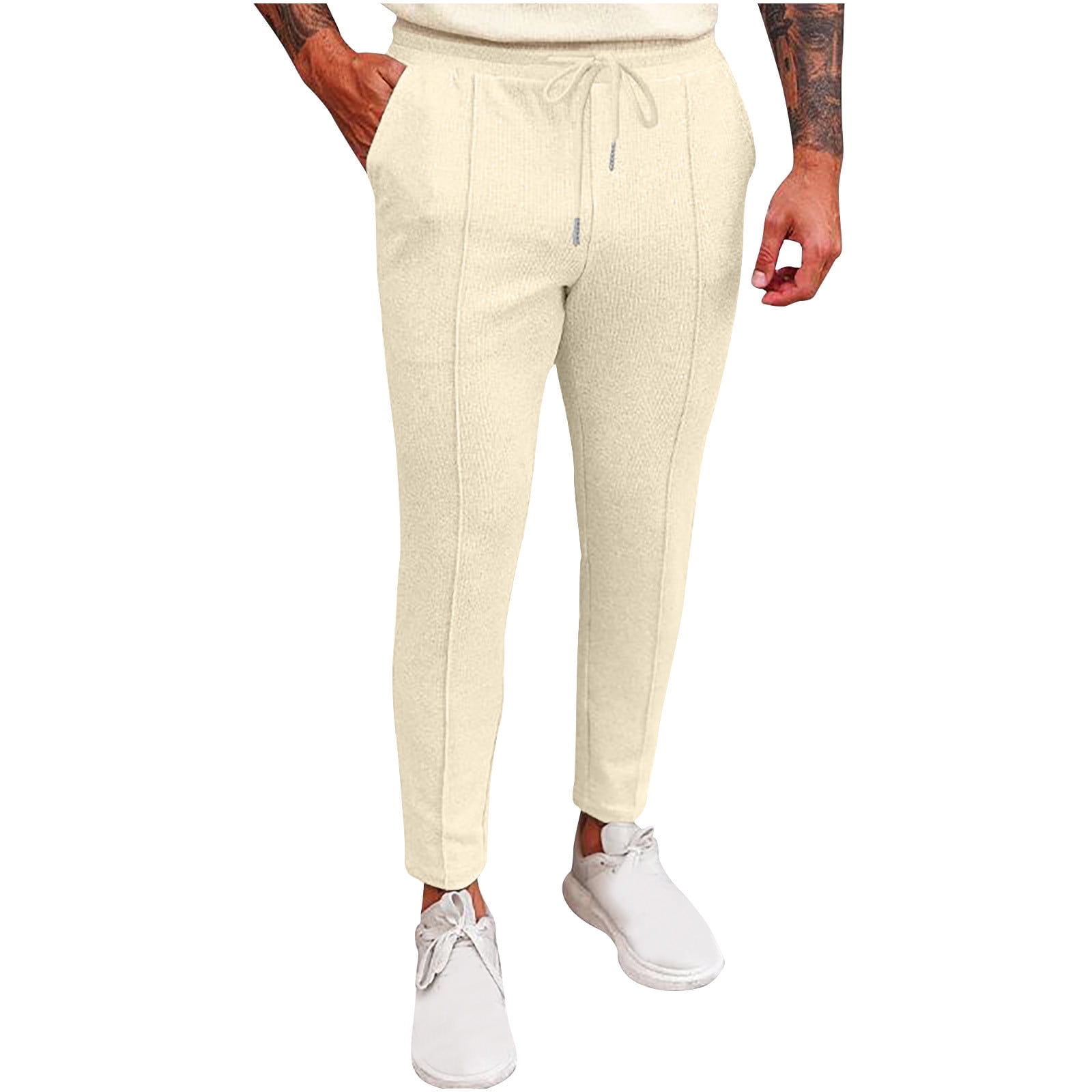 WREESH Men's Jogger Sweatpants Solid Color Sport Small Legs Lace-Up ...