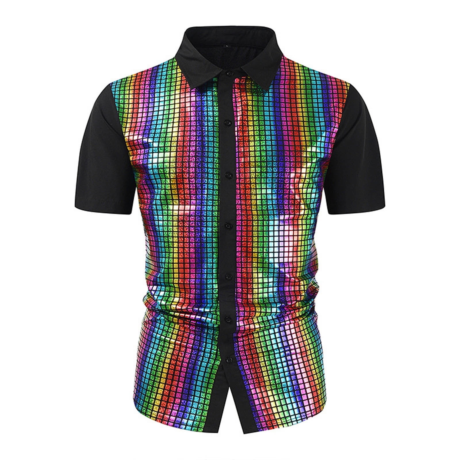 WREESH Men's Party Button Down Shirts Formal Sequin Buckle Shirts with ...