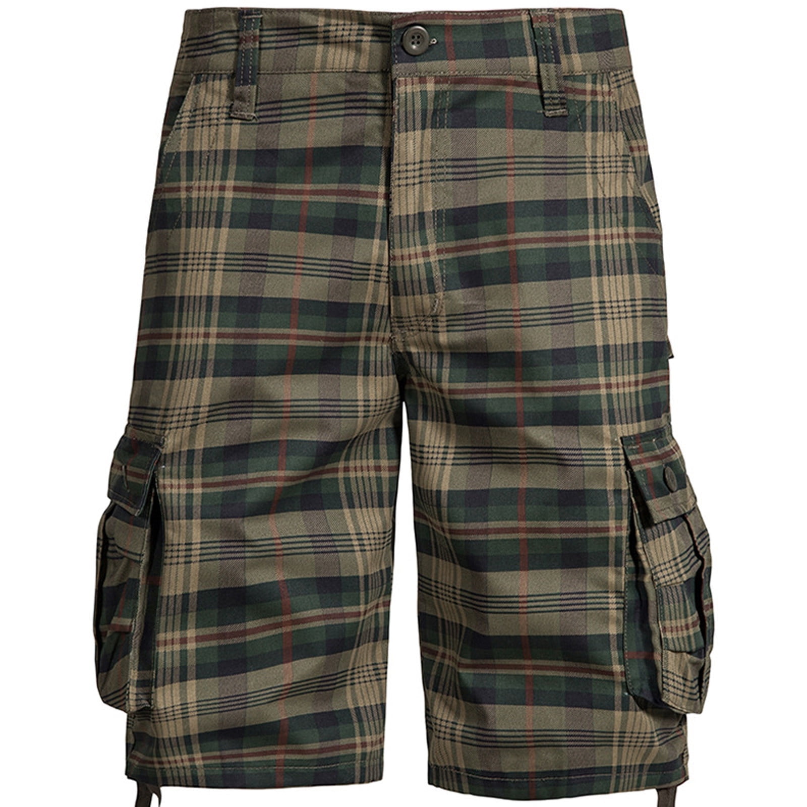 WREESH Men's Plaid Work Cargo Shorts Mid-Rise Design, Outdoor Multi-Pocket Training Shorts for ...