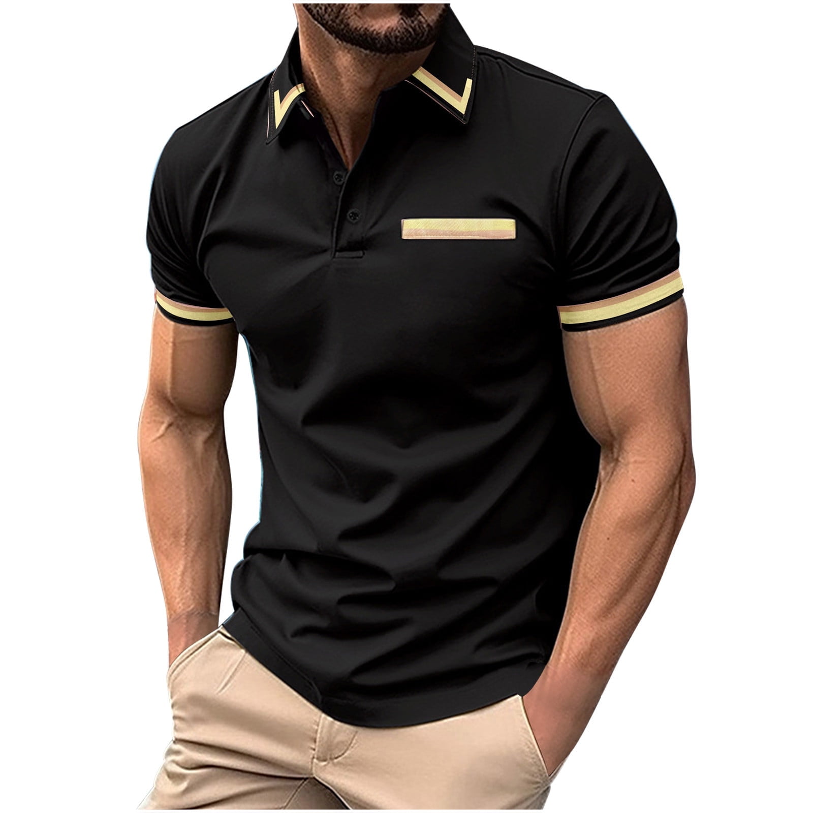 WREESH Men's Printed Henley Shirts Short Sleeve Turndown Collar Shirt ...