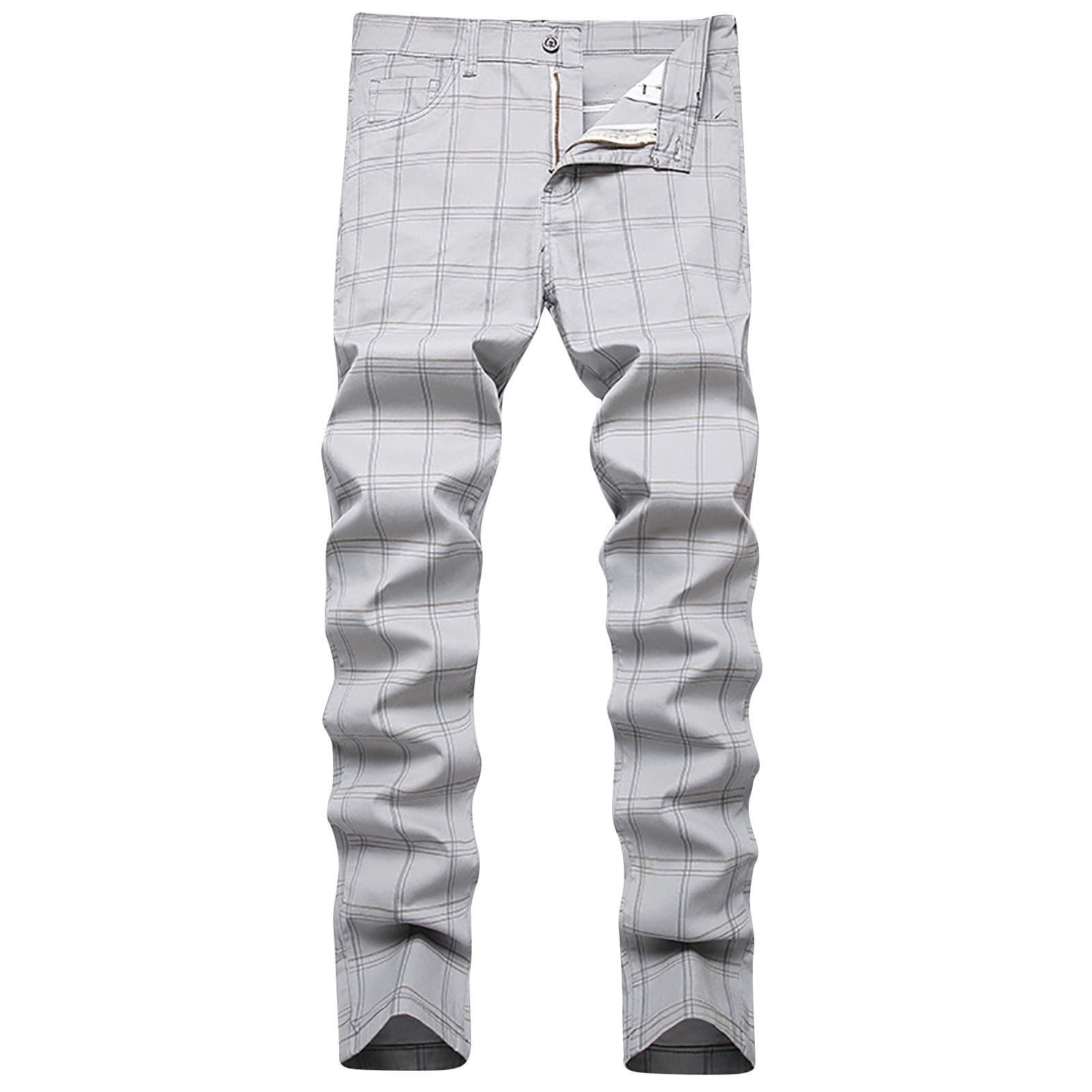 WREESH Men's Slim-Fit Casual Stretch Pants Striped Plaid Trousers Plaid ...