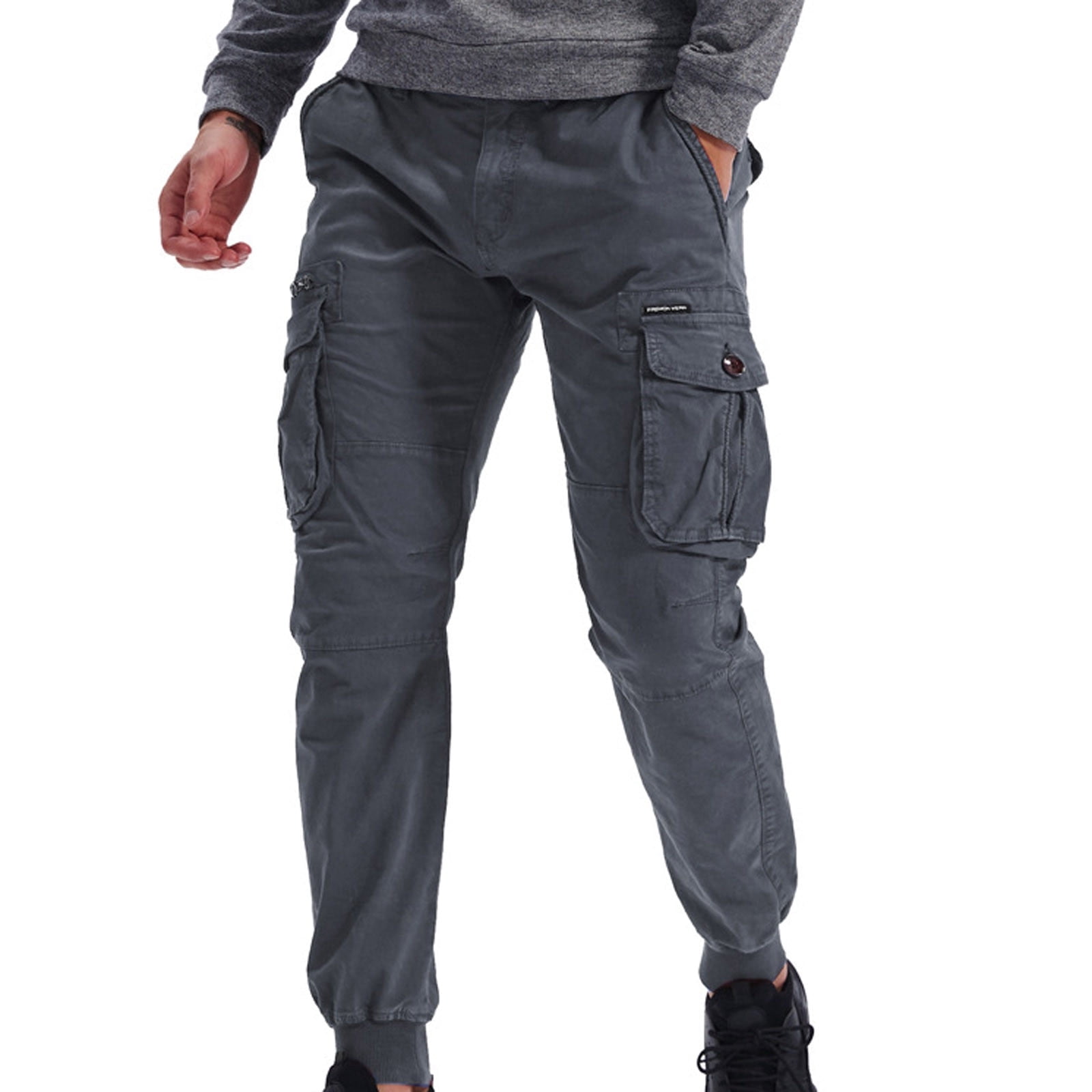 WREESH Men's Utility Cargo Joggers with Multi-Pockets - Elastic Waist ...