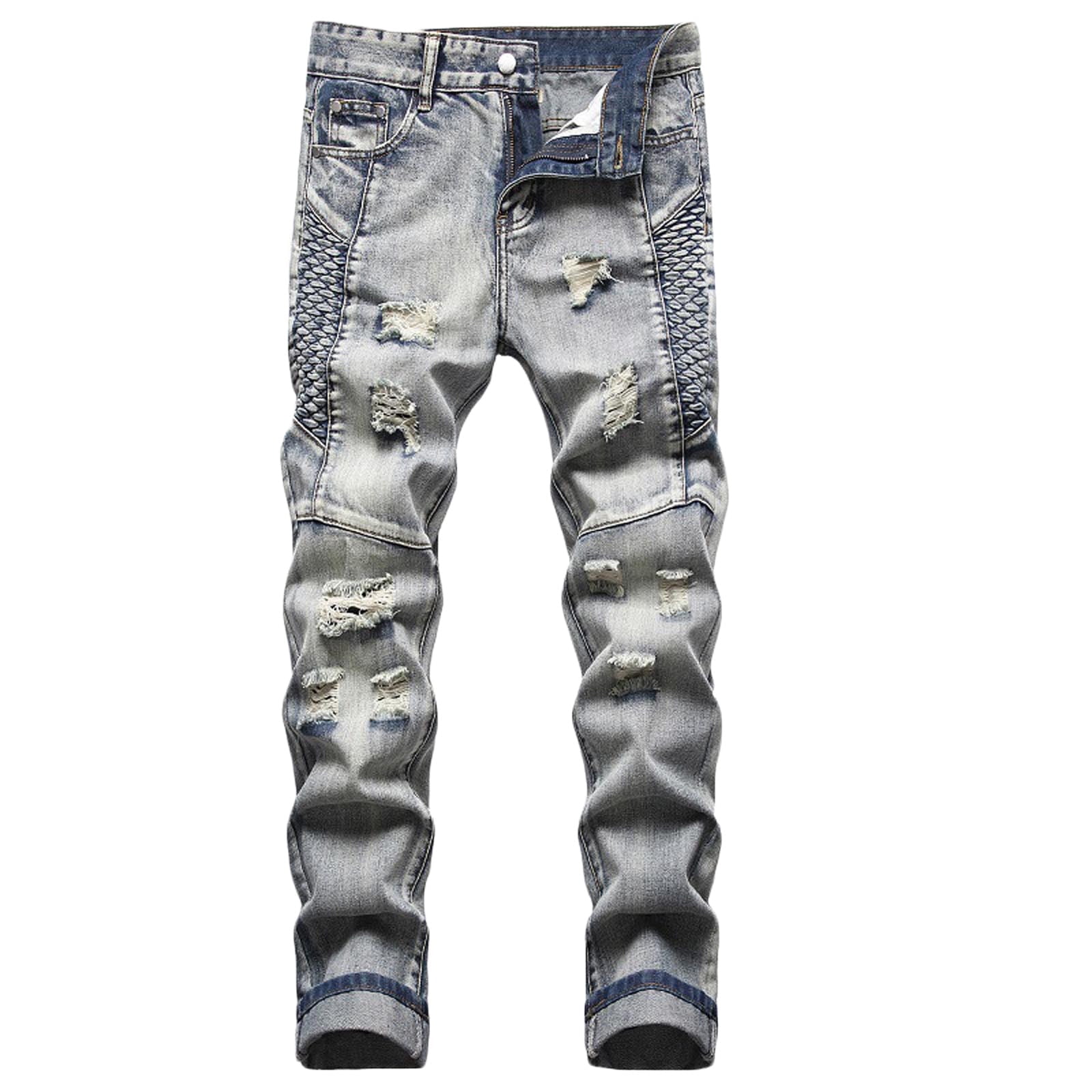 WREESH Men's Wash Ripped Slim Jeans - Distressed Denim with Functional ...
