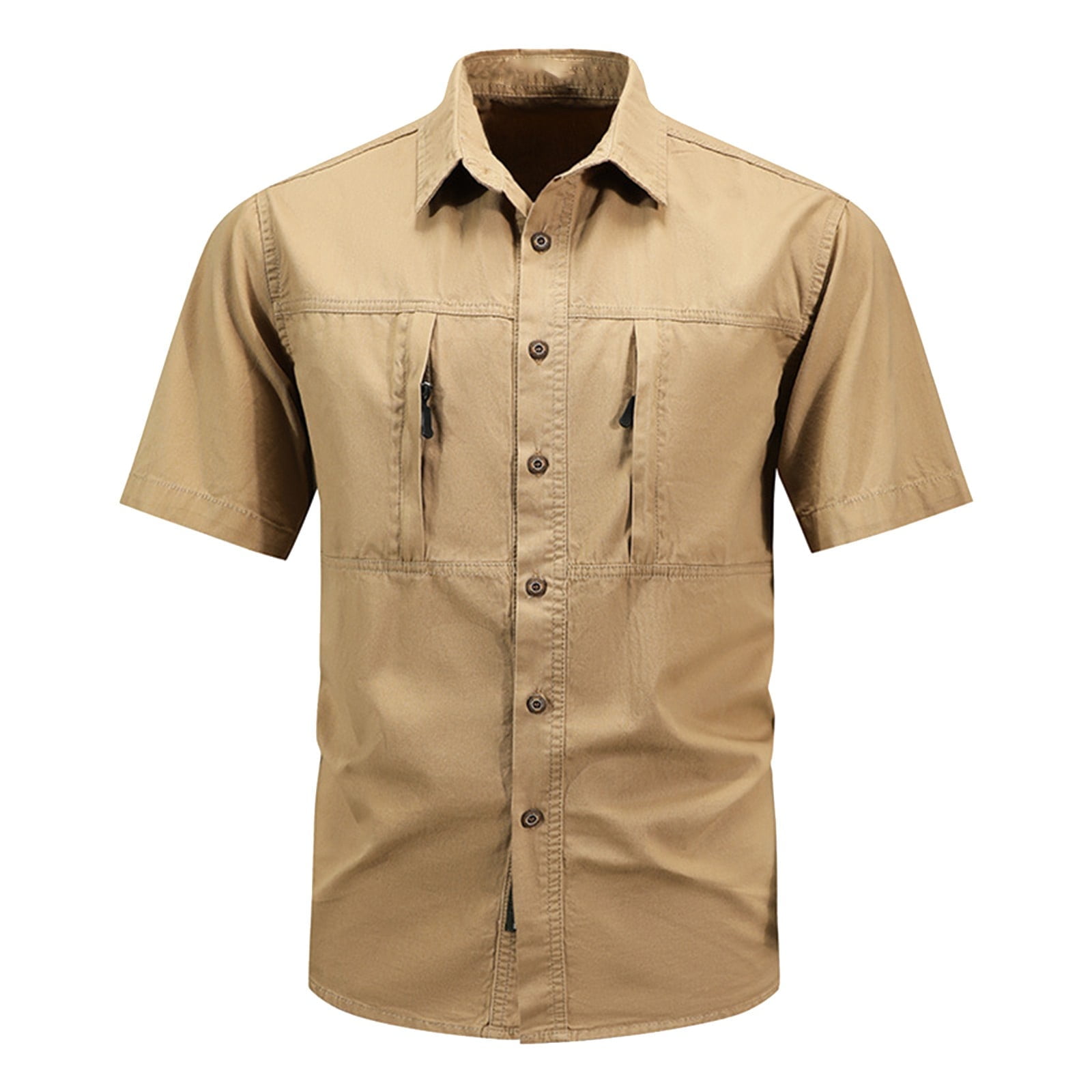 WREESH Men's Workwear Solid Color Cargo Zipper Pockets Short Sleeve ...