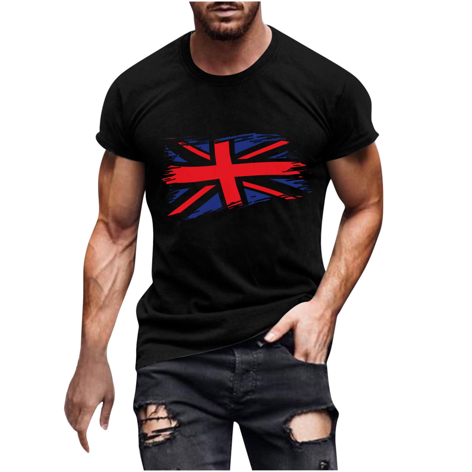 WREESH Mens British Flag T-Shirt UK Patriotic Shirts Gym Casual Short ...