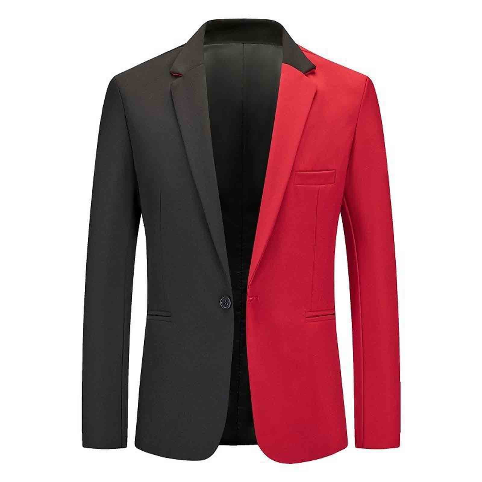 WREESH Mens Color Block Blazer Slim Business Suit Jacket Fashion One ...