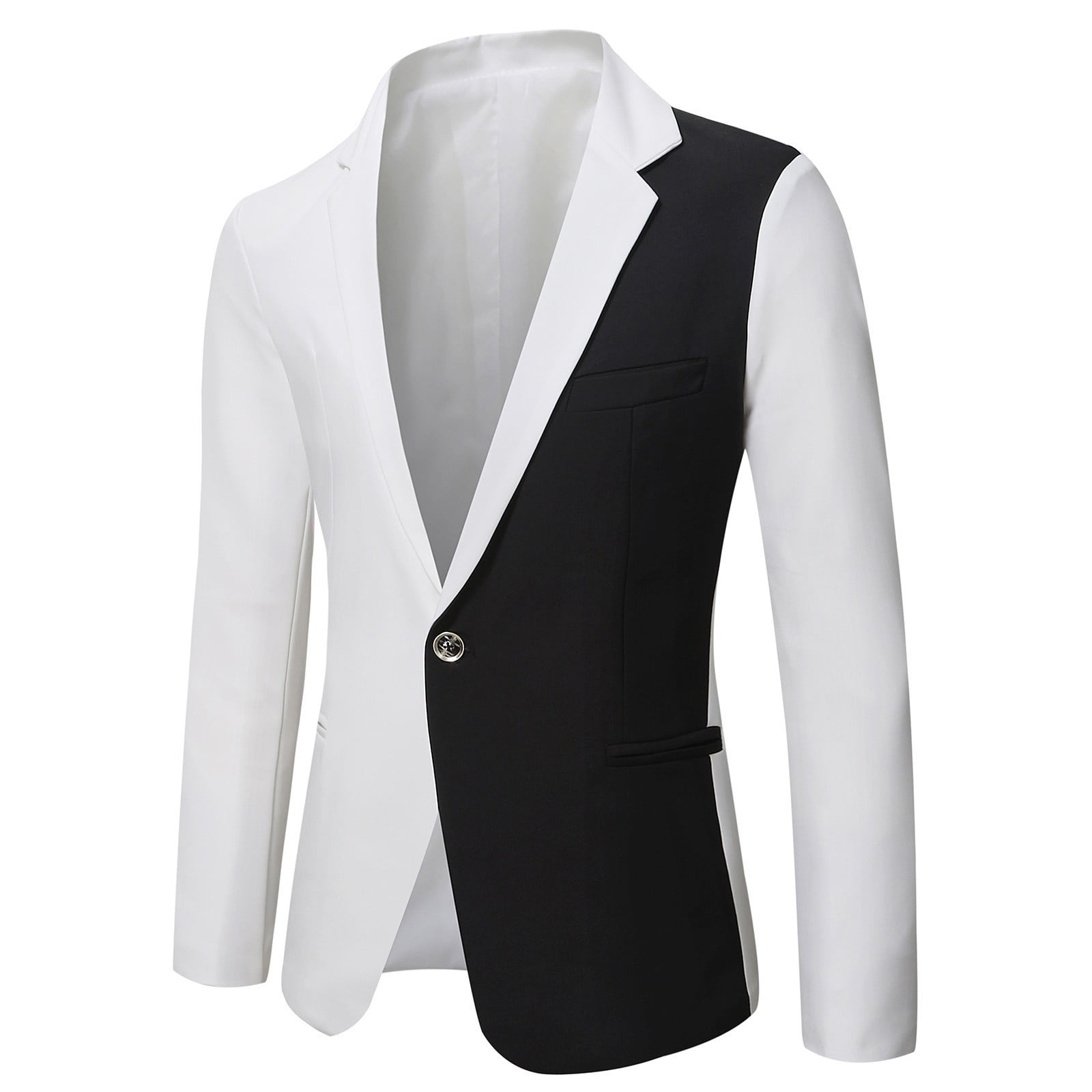 WREESH Mens Color Block Blazer Slim Business Suit Jacket Fashion Peaked ...
