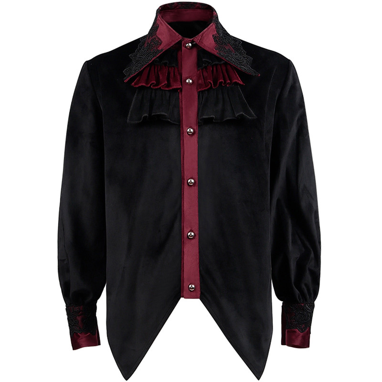 WREESH Mens Gothic Medieval Renaissance Ruffles Shirt Solid Long Sleeve ...