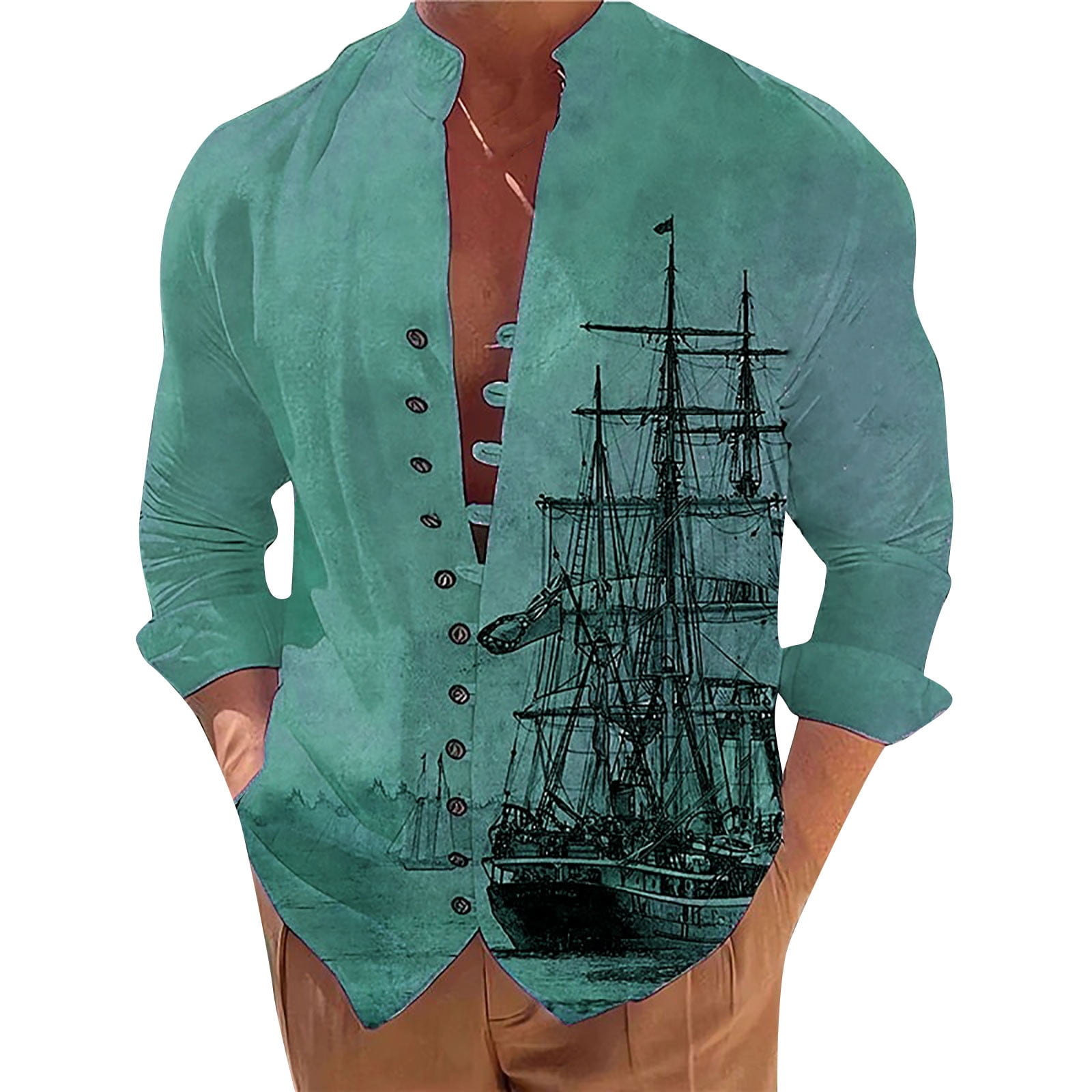 WREESH Mens Hawaiian Shirts Long Sleeve Graphic Print Shirts Cardigan ...