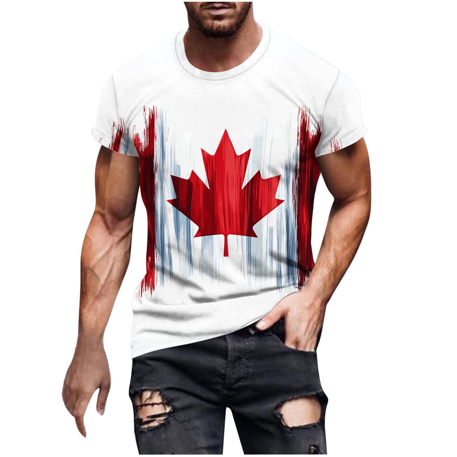 WREESH Mens Muscle Shirts Canadian Flag Maple Leaf Graphic Tee Gym ...