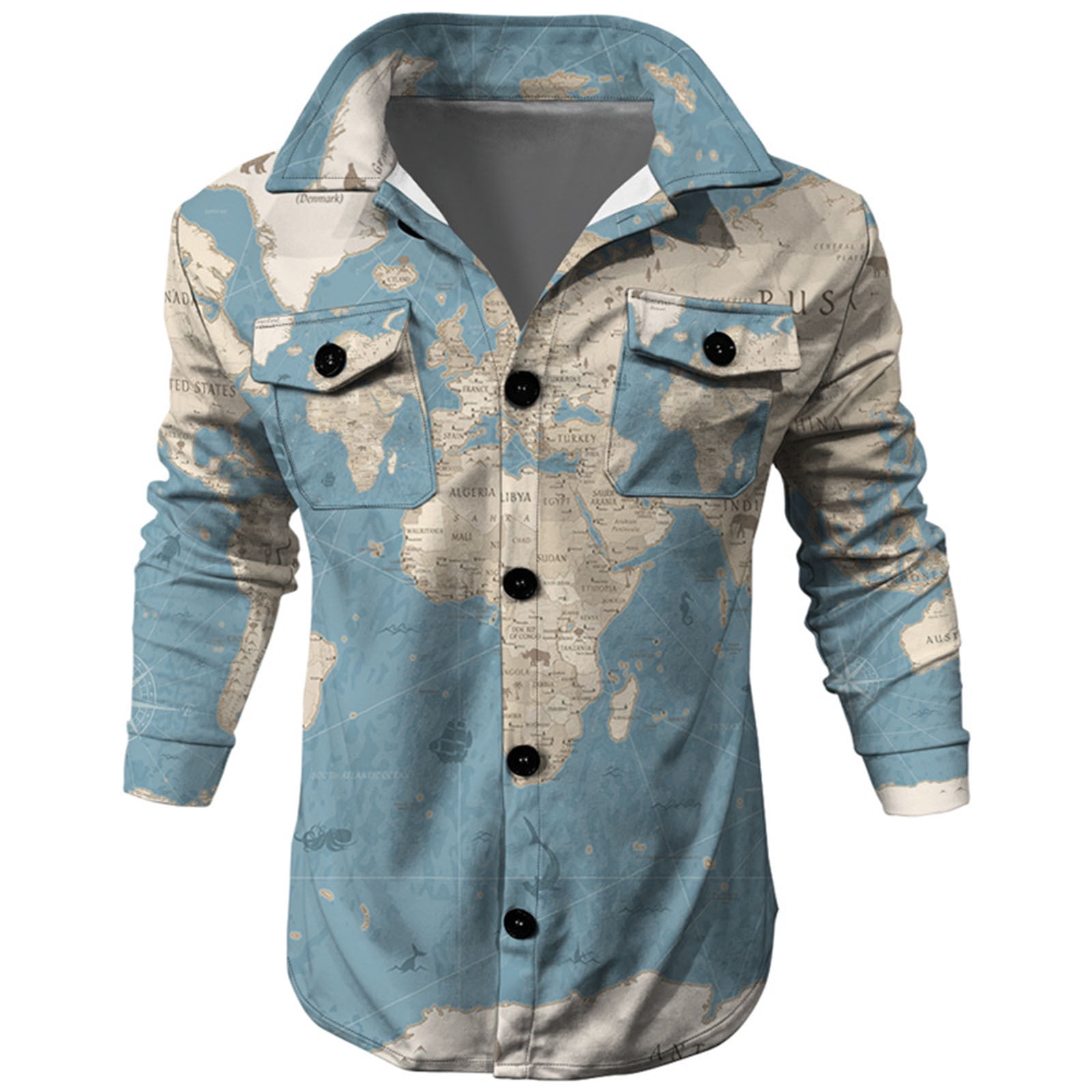 WREESH Mens Trendy Shackets Jacket World Map Print Button Up Jacket ...
