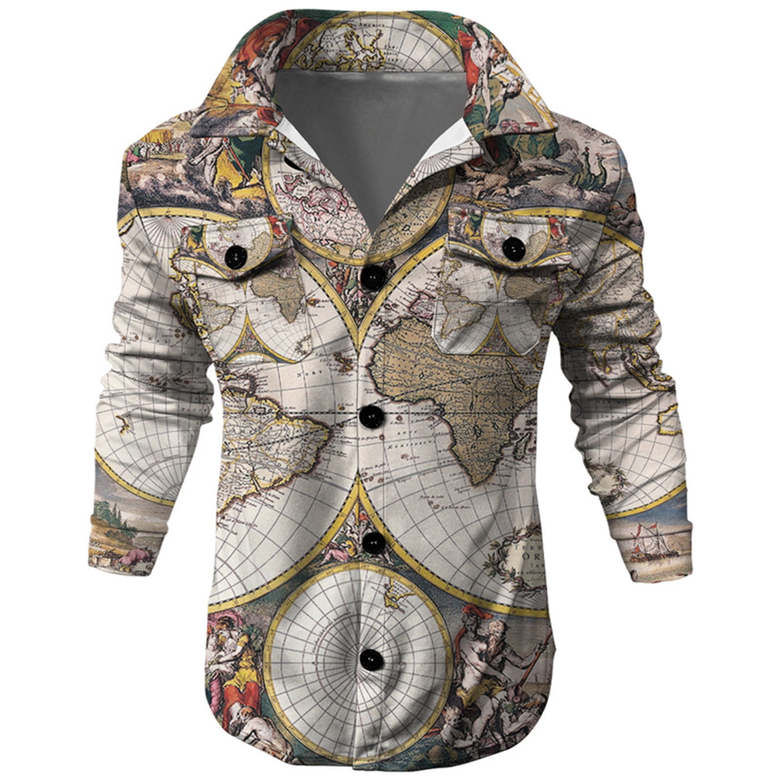 WREESH Mens Trendy Shackets Jacket World Map Print Button Up Jacket ...