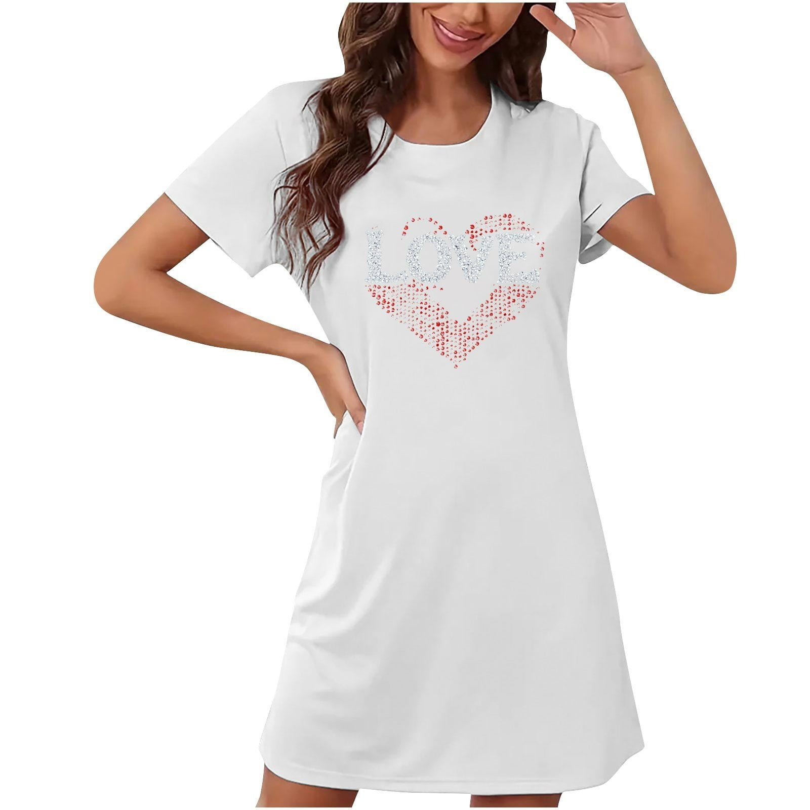 WREESH Nightshirt for Women Short Sleeve Sleepshirts with Cute Heart ...
