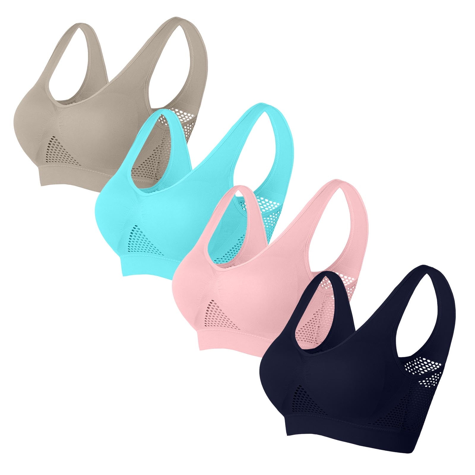 WREESH Seamless Sports Bras for Women 4 Pack High Impact Wirefree Yoga ...