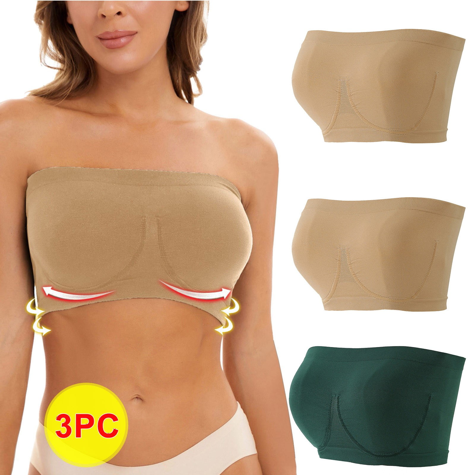Wreesh Strapless Bra For Women Stretch Bra Summer Bandeau Bra Plus Size