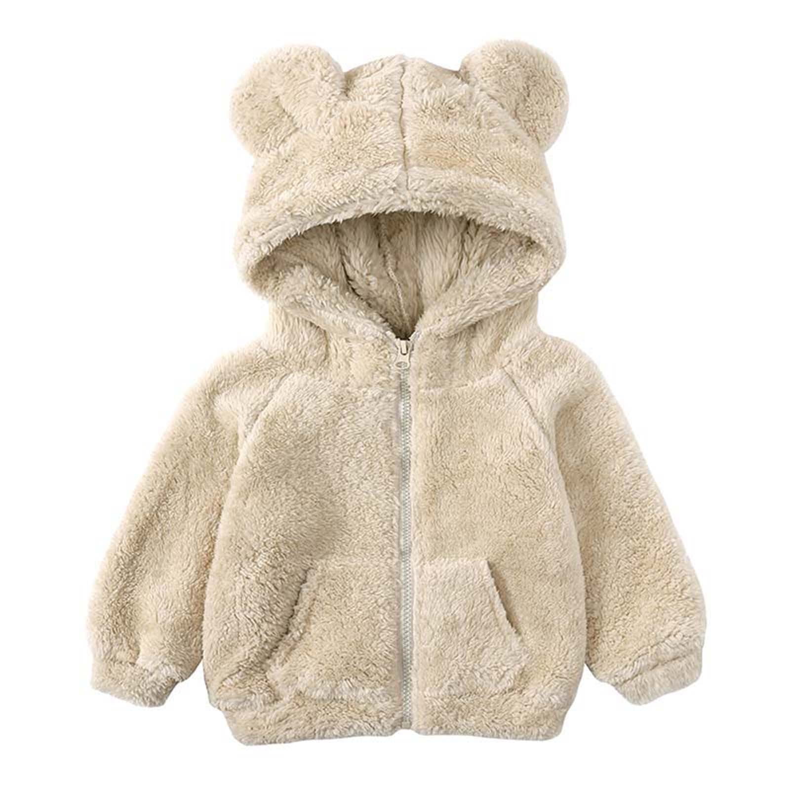 WREESH Toddler Boy Girl Winter Coats Bear Hooded Jacket Faux Furry Jacket Cute Solid Color ...