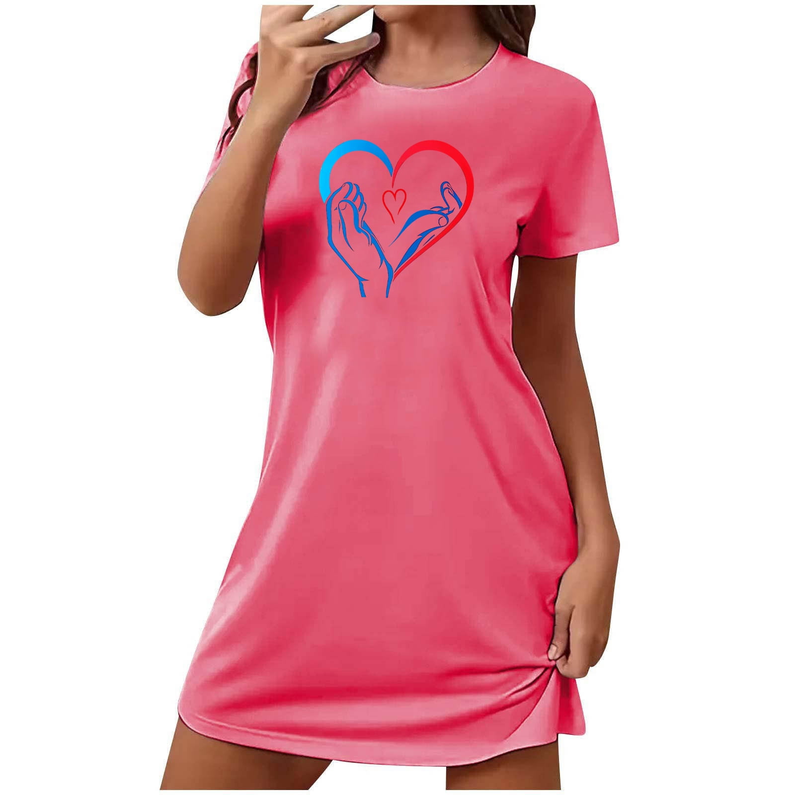 WREESH Valentine's Day Women's Plus Size Short Nightdress Heart Printed ... WREESH Valentine's Day Women's Plus Size Short Nightdress Heart Printed ...