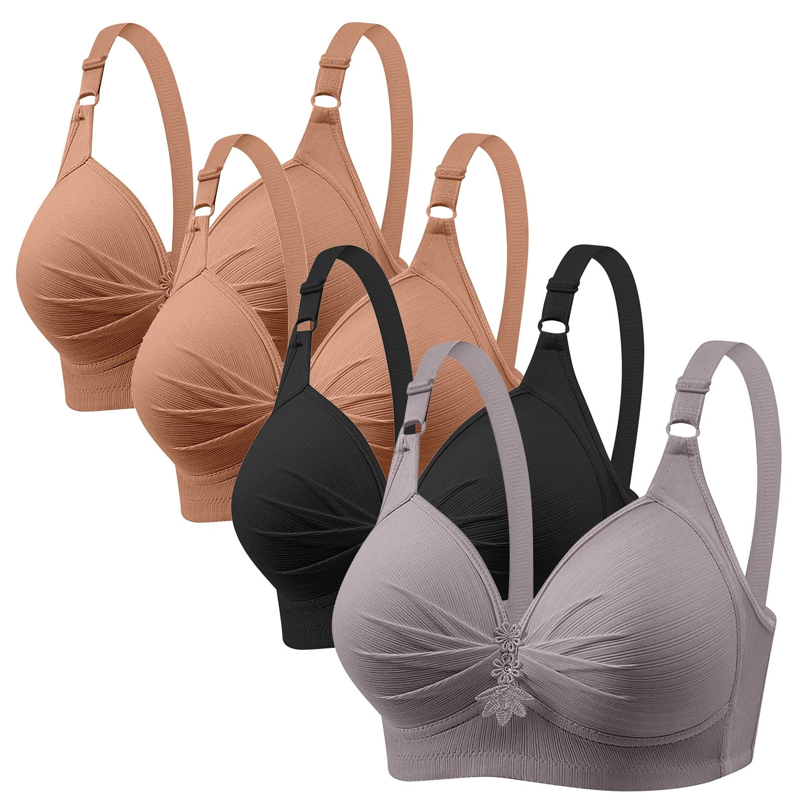 WREESH Women's 4 Pack Push Up Bras No Underwire Full Support Wireless Bras Plus Size Adjustable ...