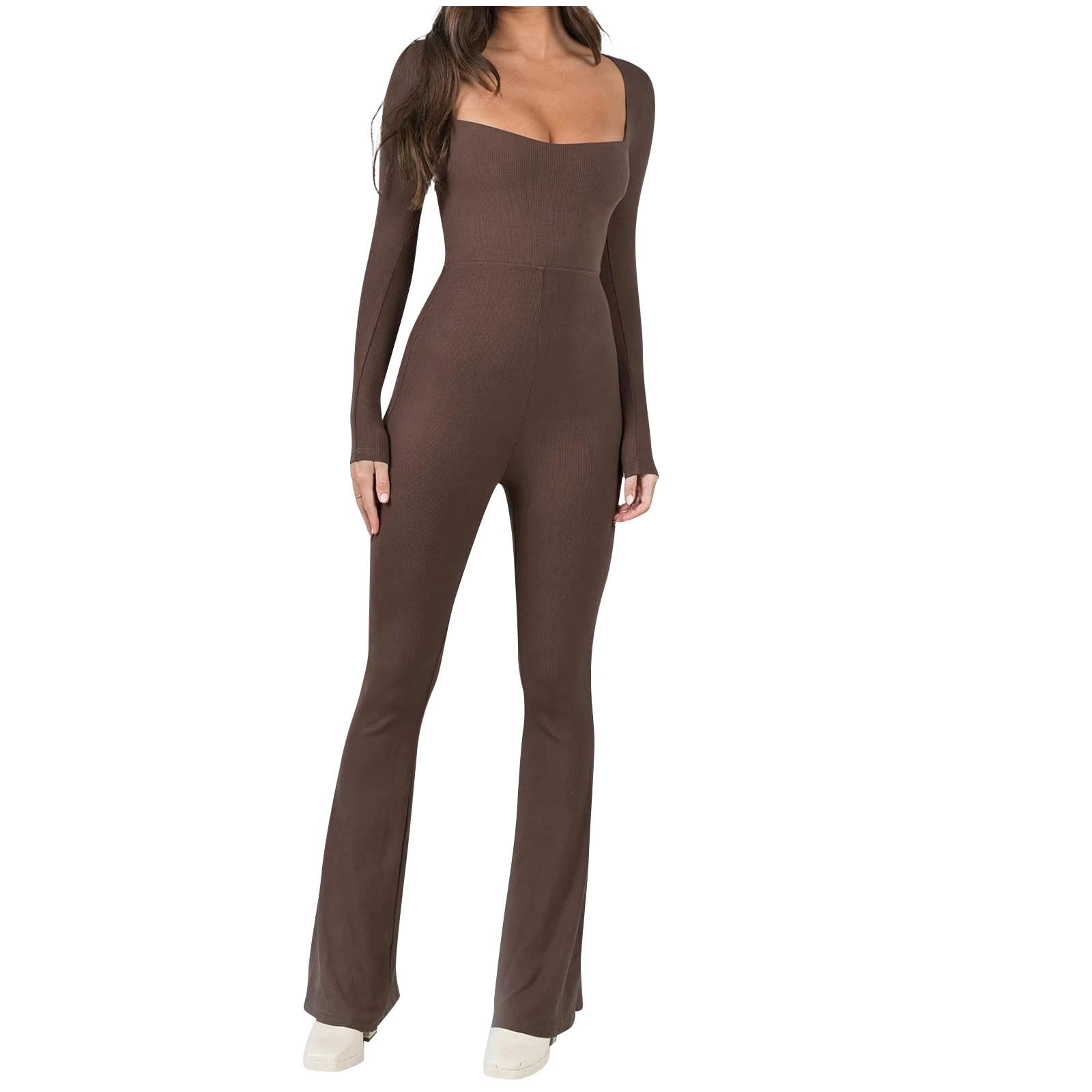 WREESH Women's Backless Square Neck Jumpsuit with Wide Leg, Stretchy ...