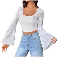 A2Y Women's Basic Solid Stretchable Scoop Neck Long Sleeve Crop Top White XS - Walmart.com