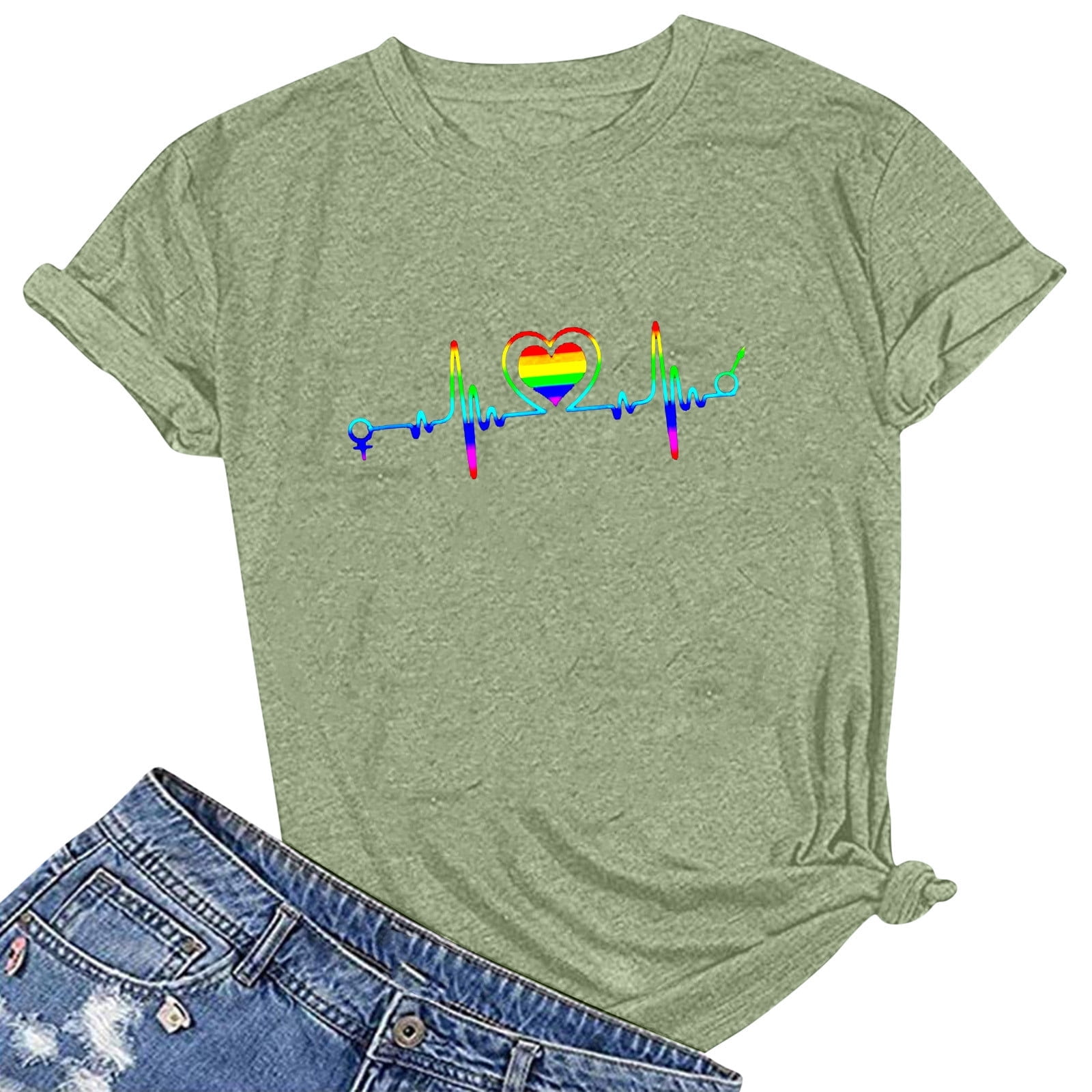 WREESH Women's Casual Graphic Print T-Shirts Summer Short Sleeve Crew ...