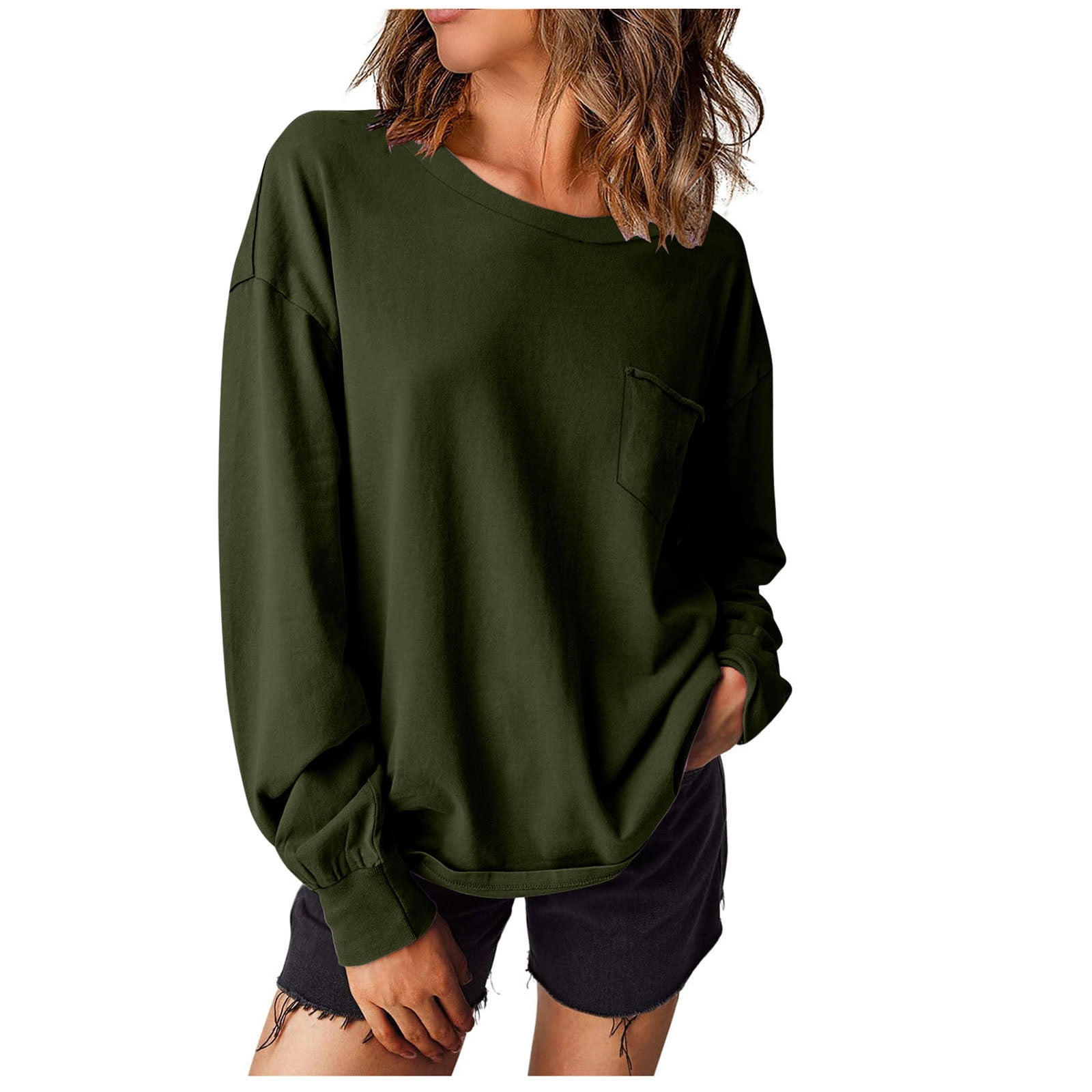 WREESH Women's Oversized Sweatshirts with Chest Pocket, Casual Solid ...