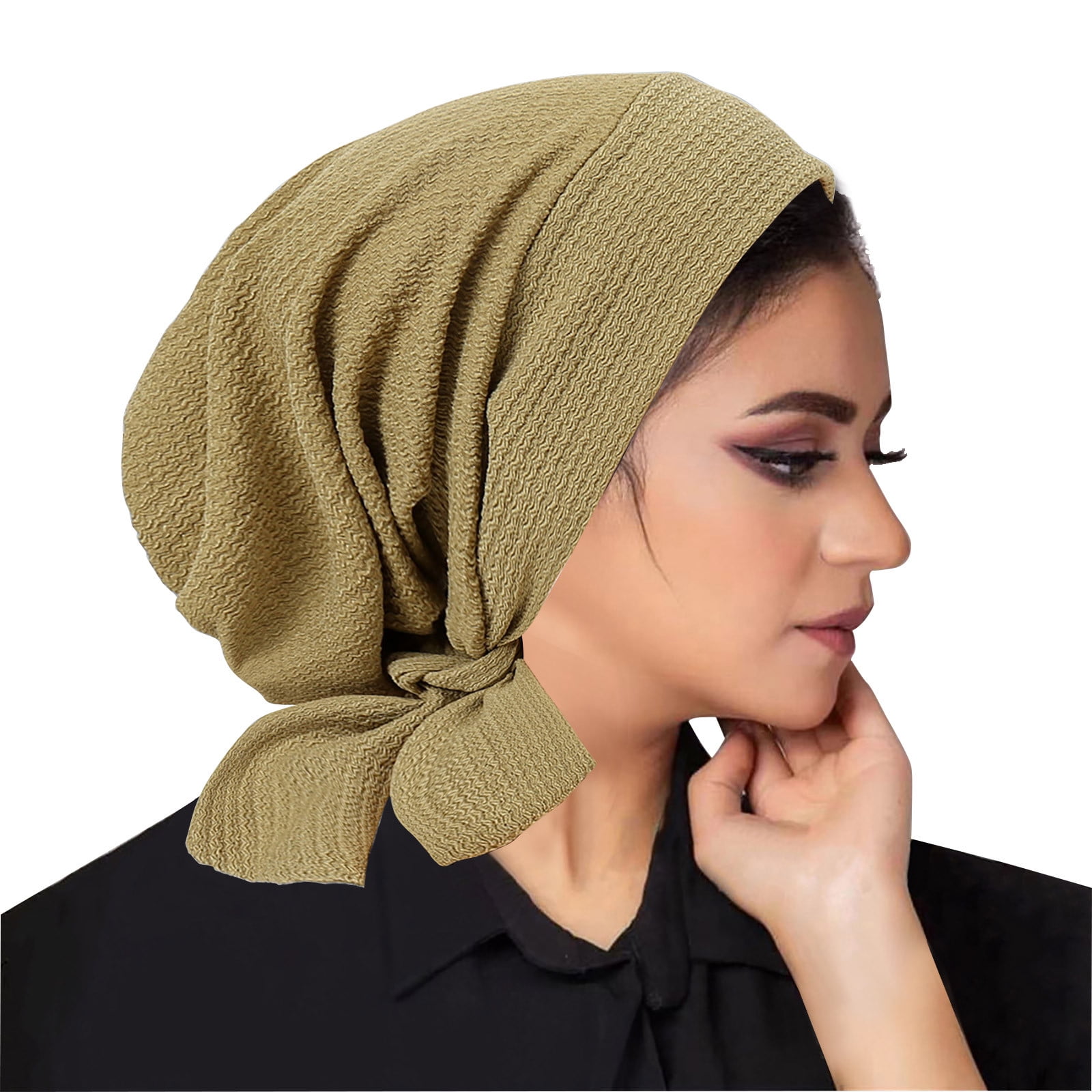 WREESH Women's Solid Color Turban Crystal Linen Long Tail Headscarf Cap ...