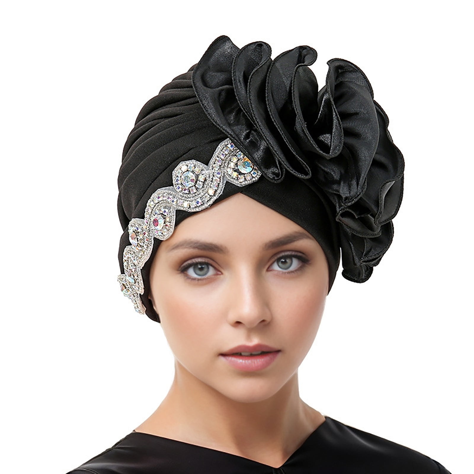 WREESH Women's Turban Cap Elastic Neck Cap With Rhinestone for Muslim ...