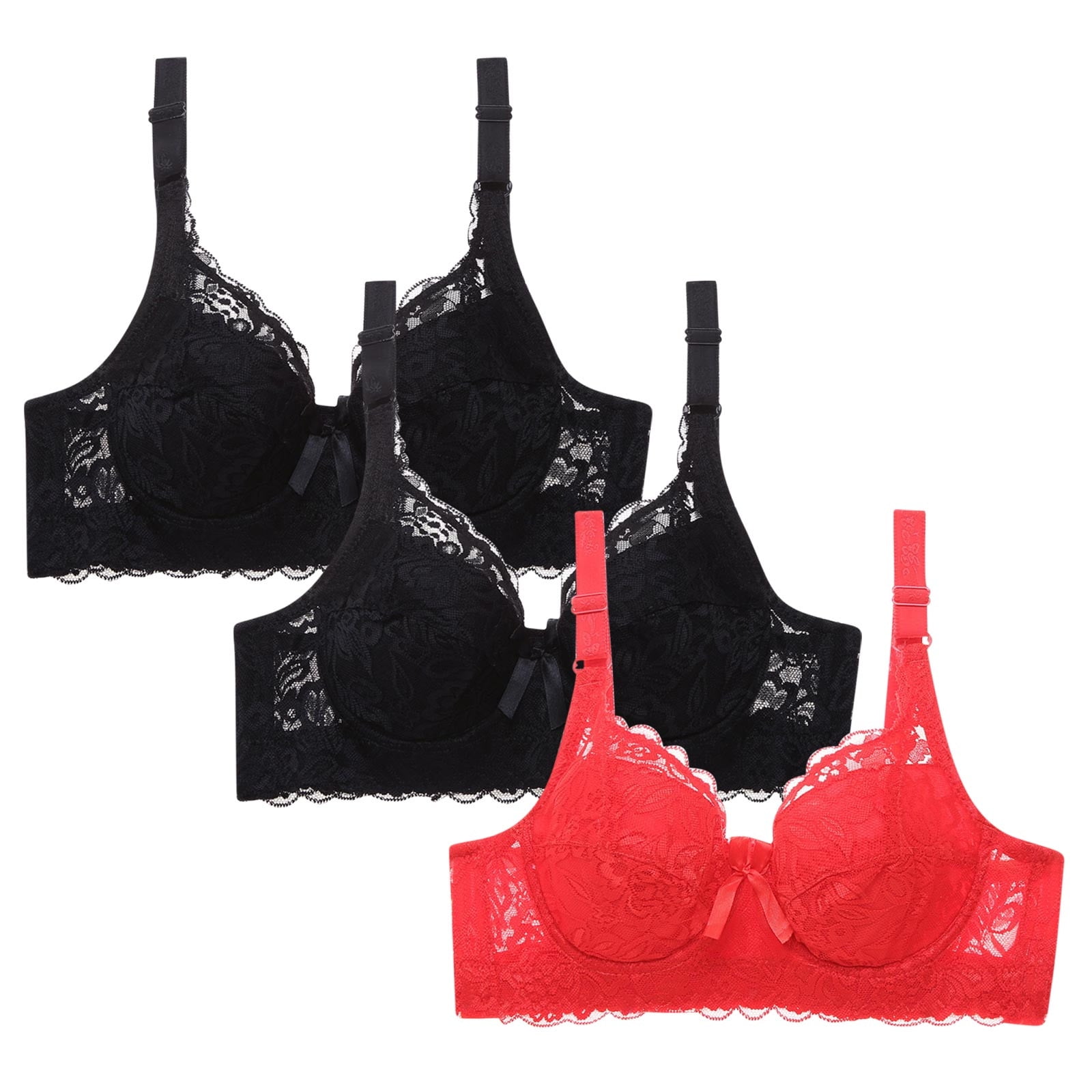 WREESH Womens 3 Pack Lace Bralette Comfortable Push Up Soft Padded ...