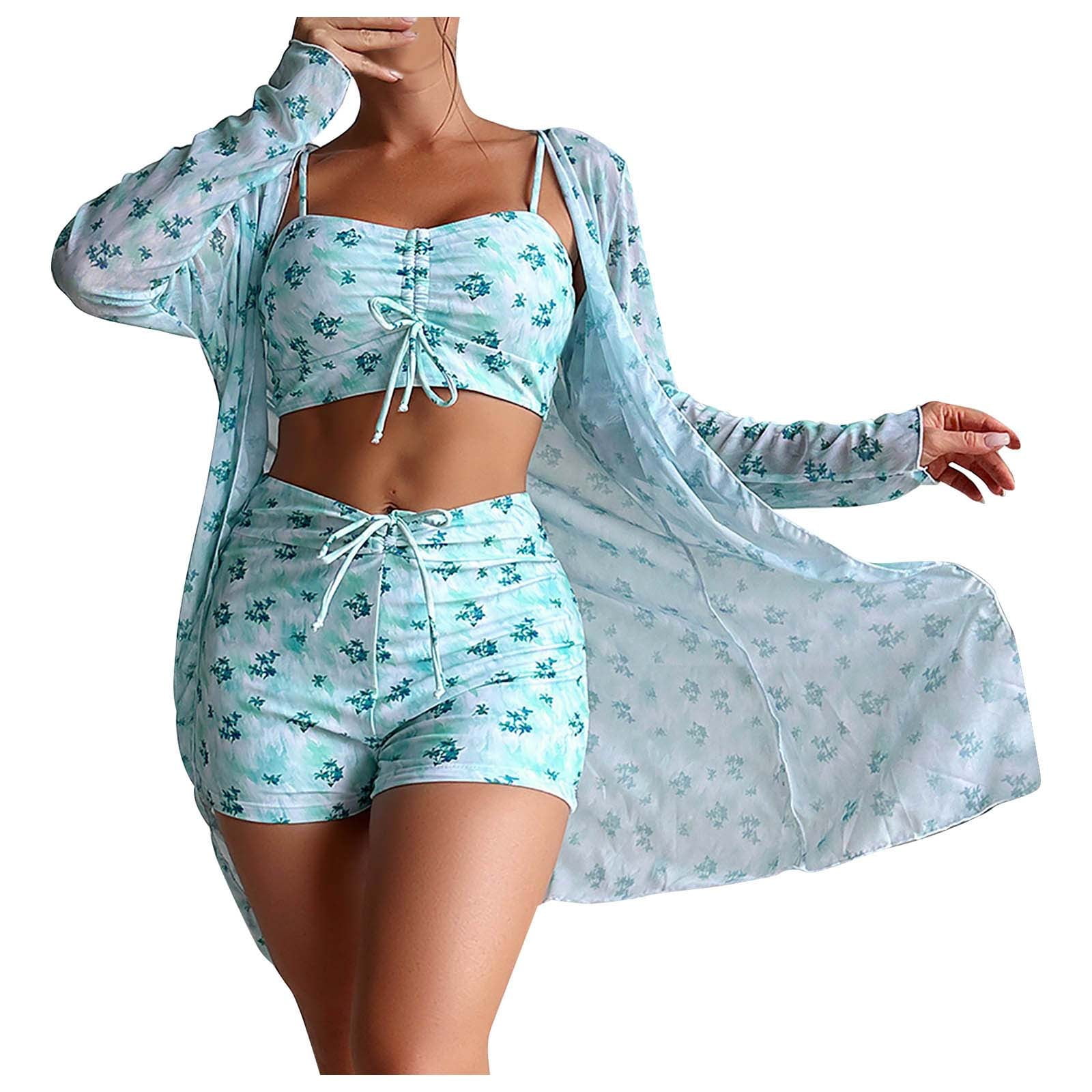 Wreesh Womens 3 Piece Swimsuits Board Shorts Bikini Set With Kimono