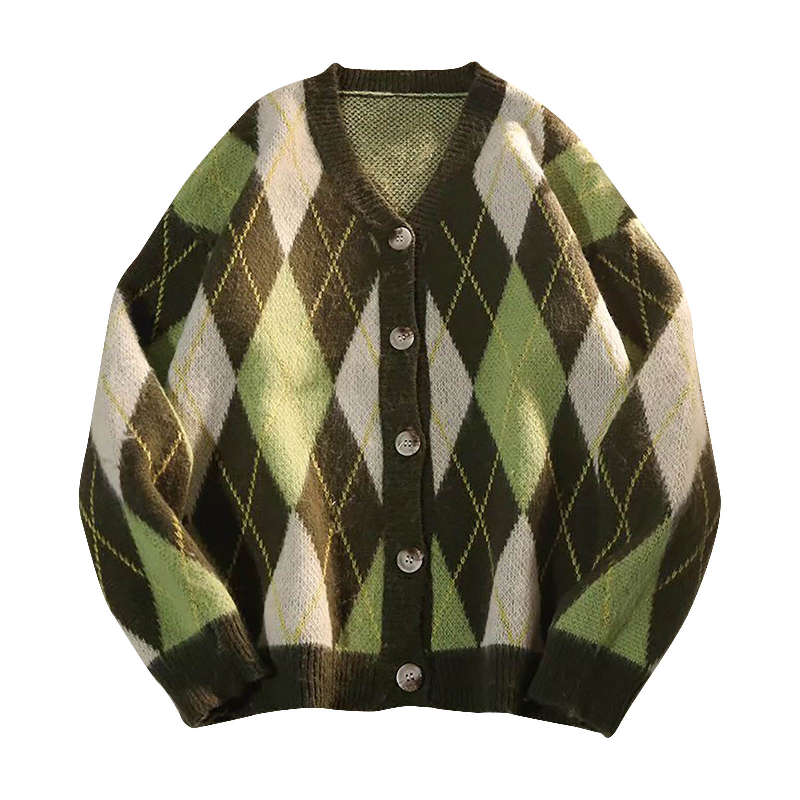 WREESH Womens Argyle Plaid Sweater Long Sleeve Preppy England Style ...