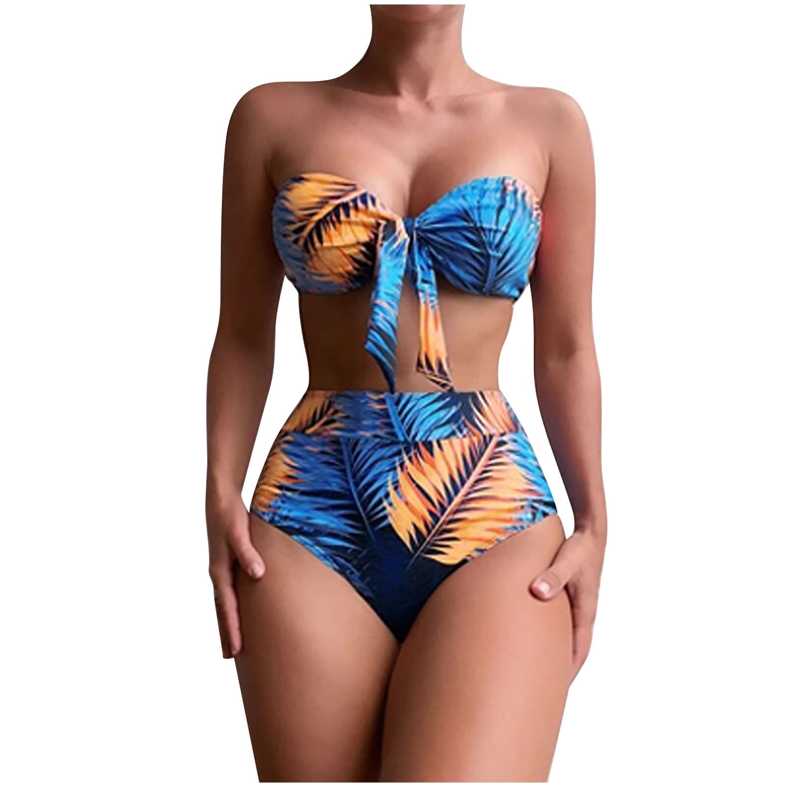 Wreesh Womens Bandeau Bikini Sets High Cut Bikini Split Bikini Two