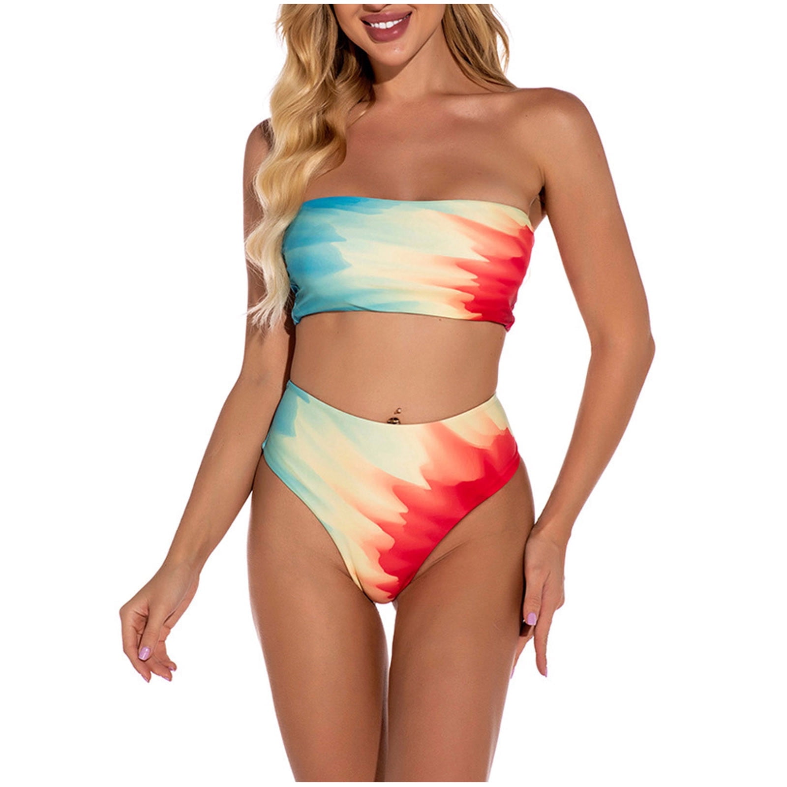 Wreesh Womens Bandeau Bikini Sets High Waisted Swimsuit Bikini 2 Piece