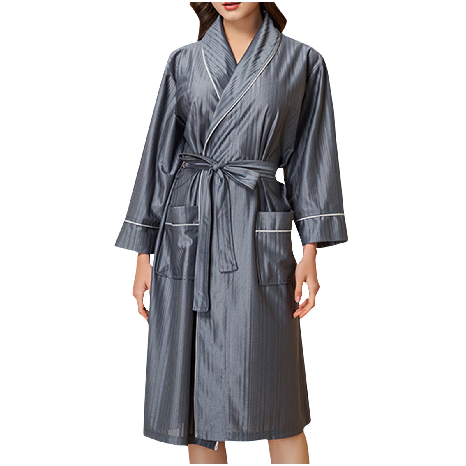 WREESH Womens Bathrobe Solid Color Long Nightgowns New Casual Early ...